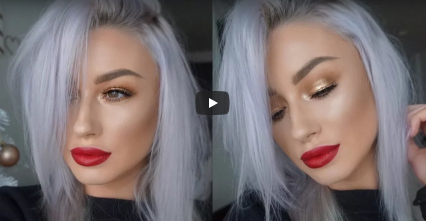 Fard de pleope cu glitter auriu și ruj roșu aprins! Este rețeta unui ...