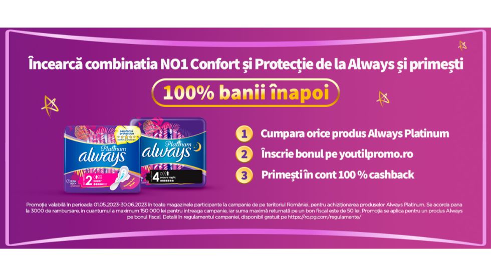 Orice achiziție Always Platinum înseamnă 100% banii înapoi cu „Always ...